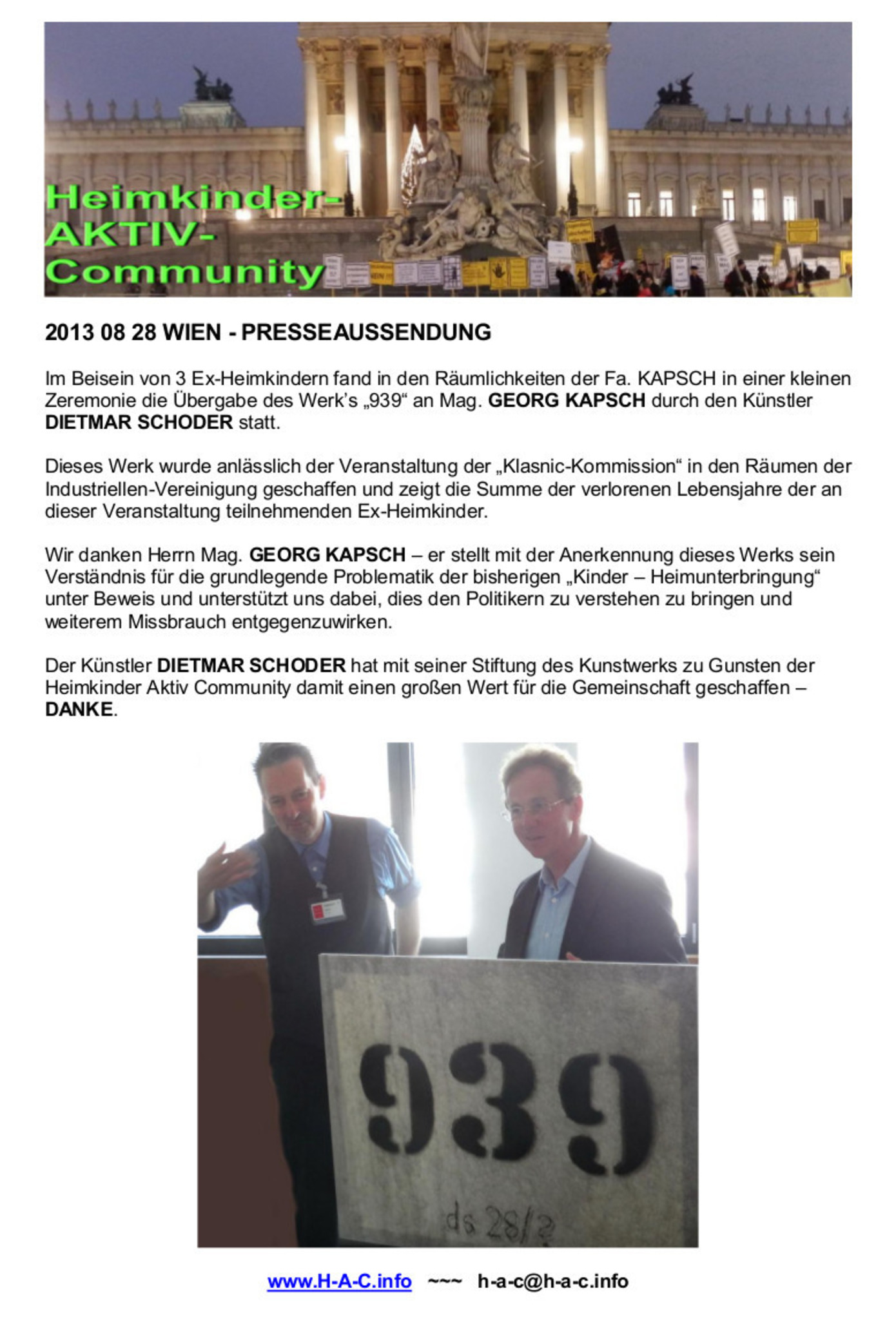 Bildübergabe an Mag. Georg Kapsch - Donaustadt