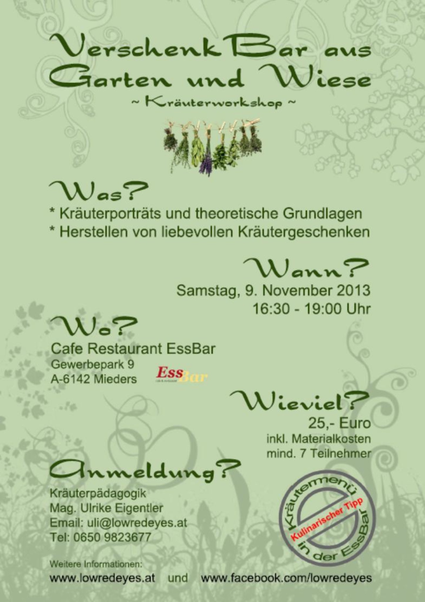 Kräuterworkshop - VerschenkBar aus Garten und Wiese @ EssBar - Stubai ...