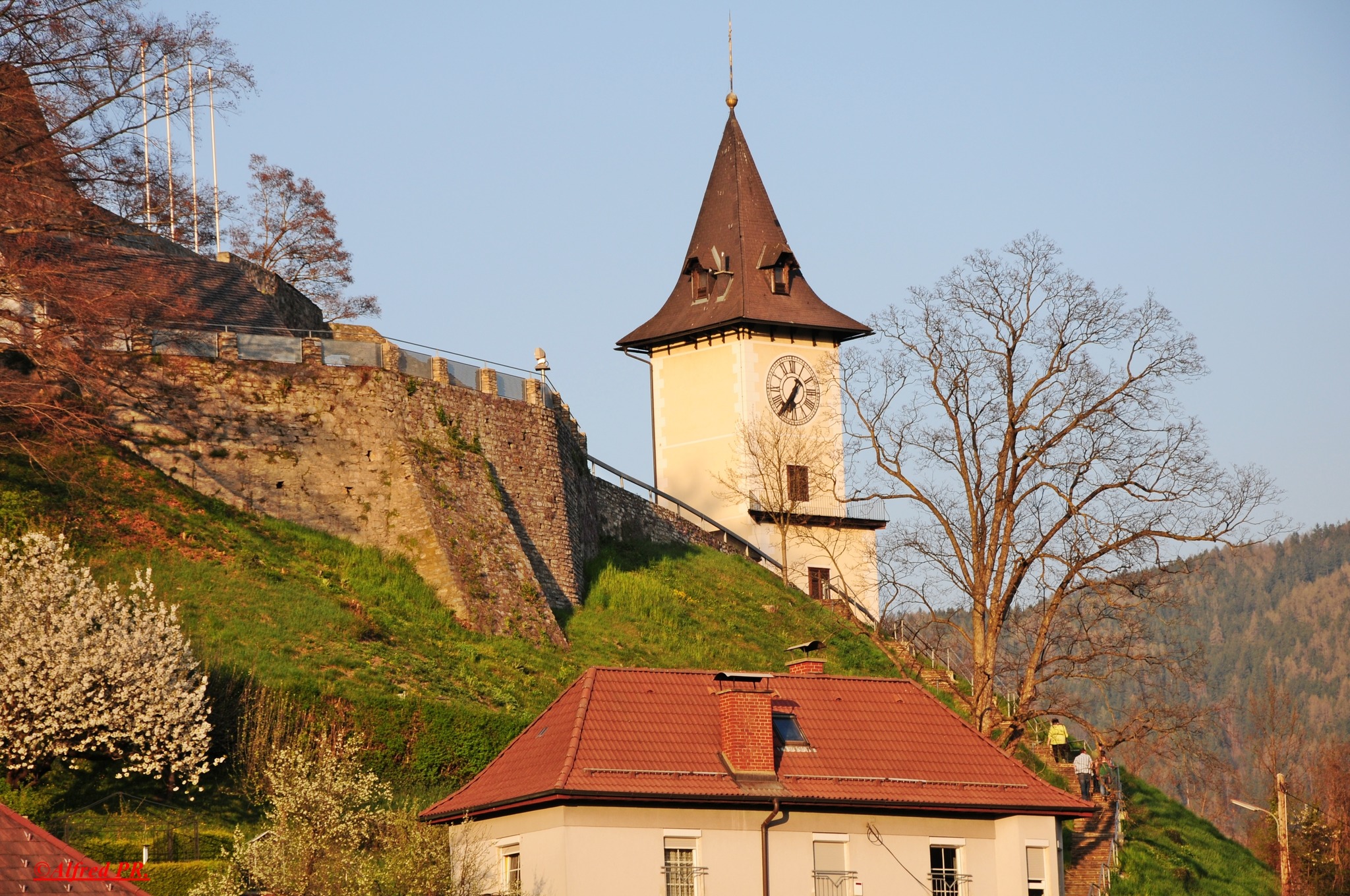 Brucker Schloßberg mit Uhrturm. - Bruck an der Mur