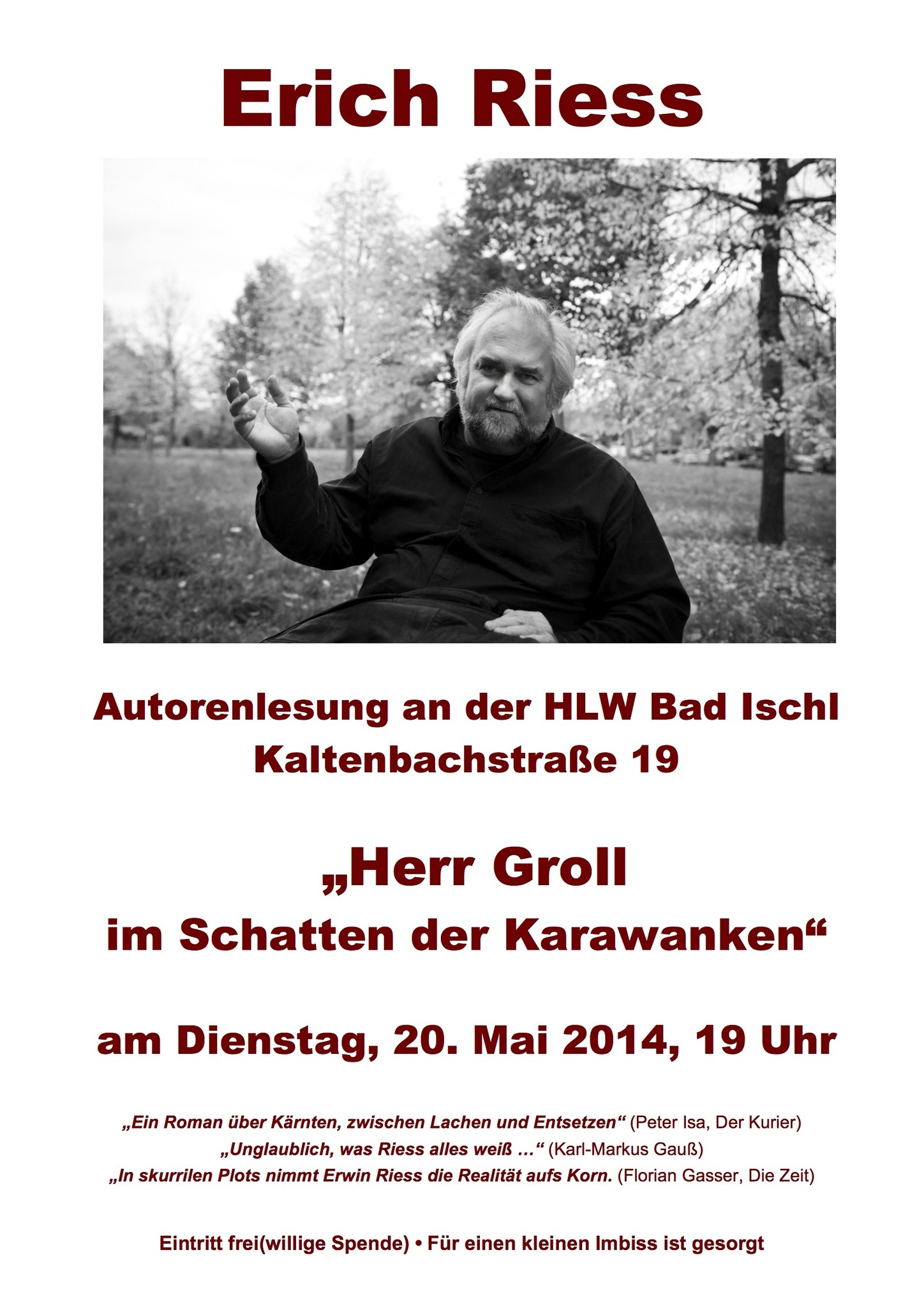 Autor Erwin Riess liest an der HLW Bad Ischl - Salzkammergut