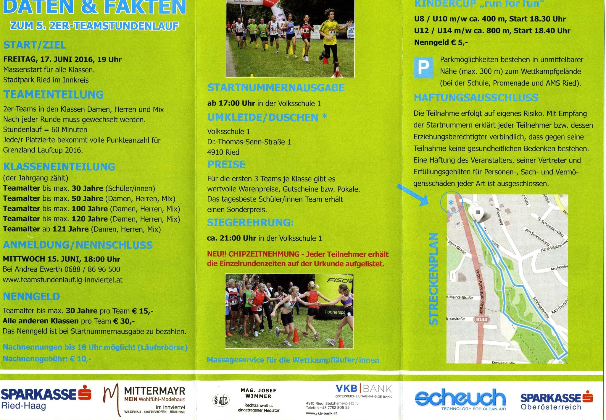 17. Juni, 19 bis 20 Uhr: 2er-Team-Stundenlauf im Stadtpark Ried im ...