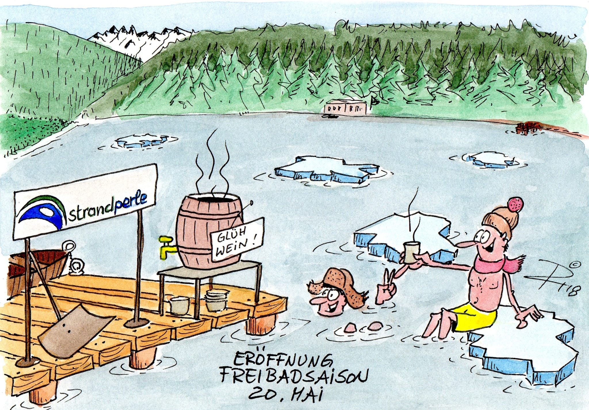 Romans Cartoon der Woche: Später Badesaison-Start in Seefeld - Telfs