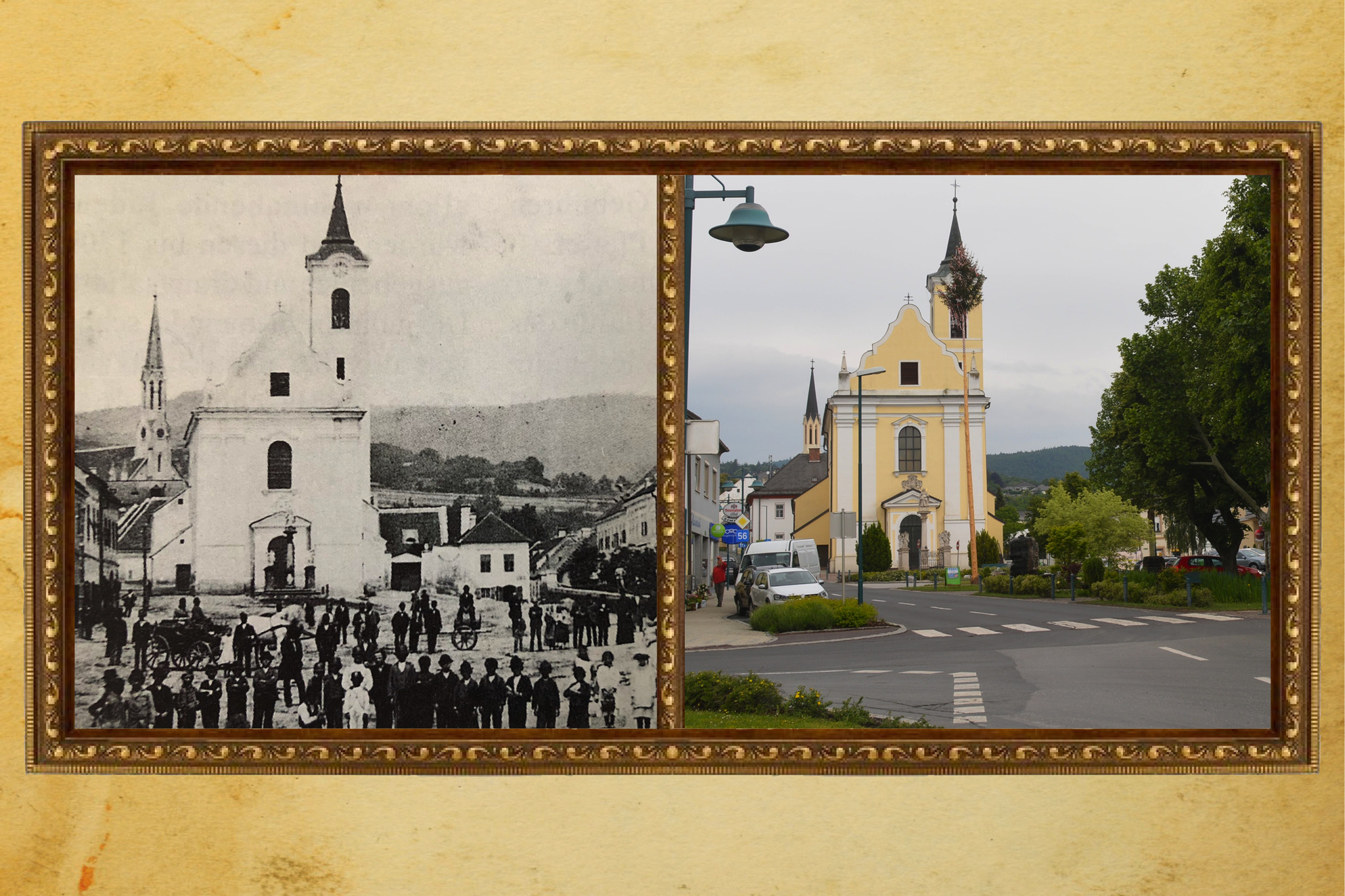 Einst und Jetzt: Hauptplatz Rechnitz - Oberwart