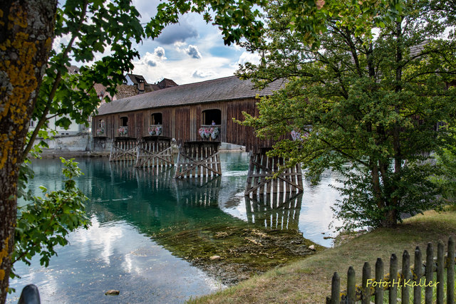 Die alte Holzbrücke über den Rhein bei Diessenhofen - Korneuburg