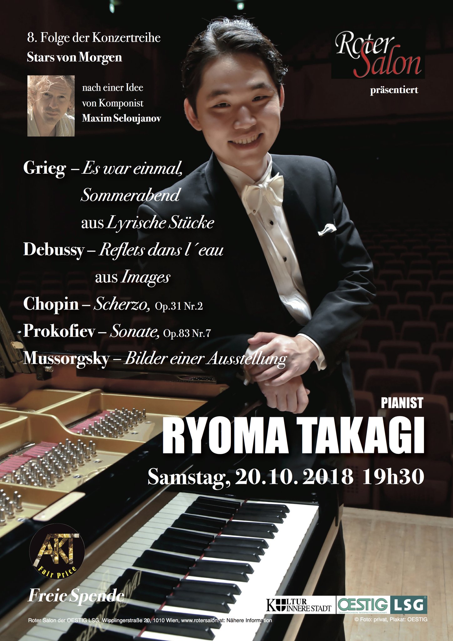 PIANO-KONZERT IN WIEN INNERE STADT: STARS VON MORGEN – Pianist Ryoma Takagi, 20.10.2018 im Roten ...
