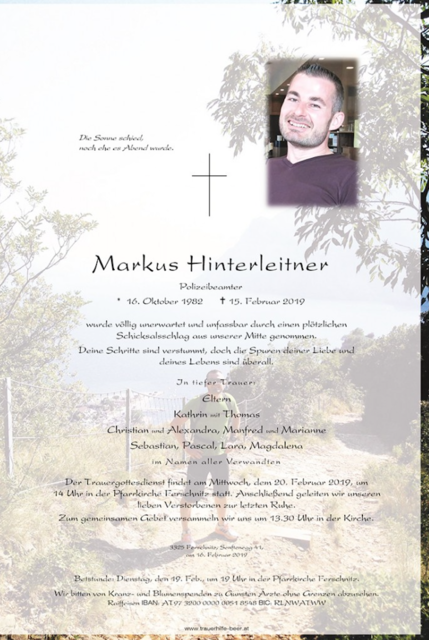 Junger Polizist plötzlich und unerwartet verstorben: Polizeiinspektion Pressbaum trauert um ...