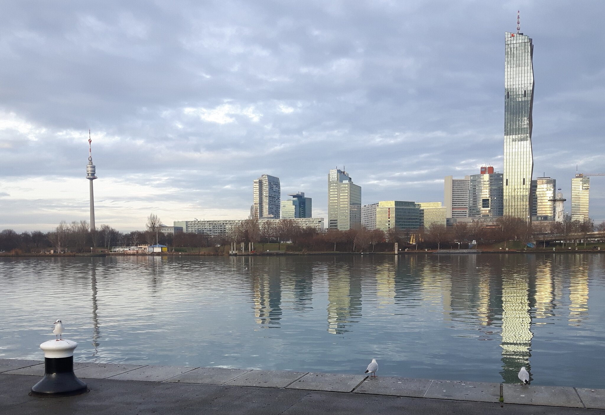 Donau: Blick auf die Wiener Skyline von der Donaupromenade - Brigittenau