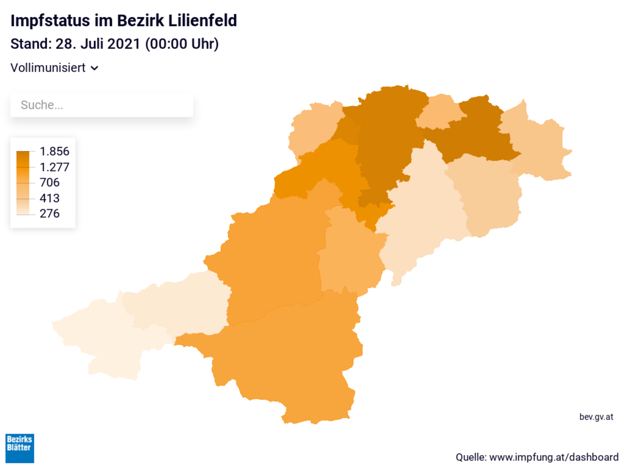 Interaktive Karte: So viele Personen sind im Bezirk Lilienfeld geimpft ...
