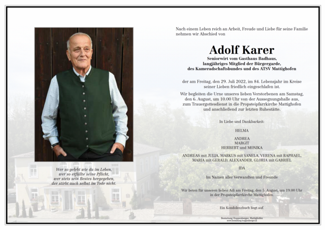 Sterbefälle im Juli 2022: Trauer- und Todesanzeigen aus dem Bezirk Braunau - Braunau