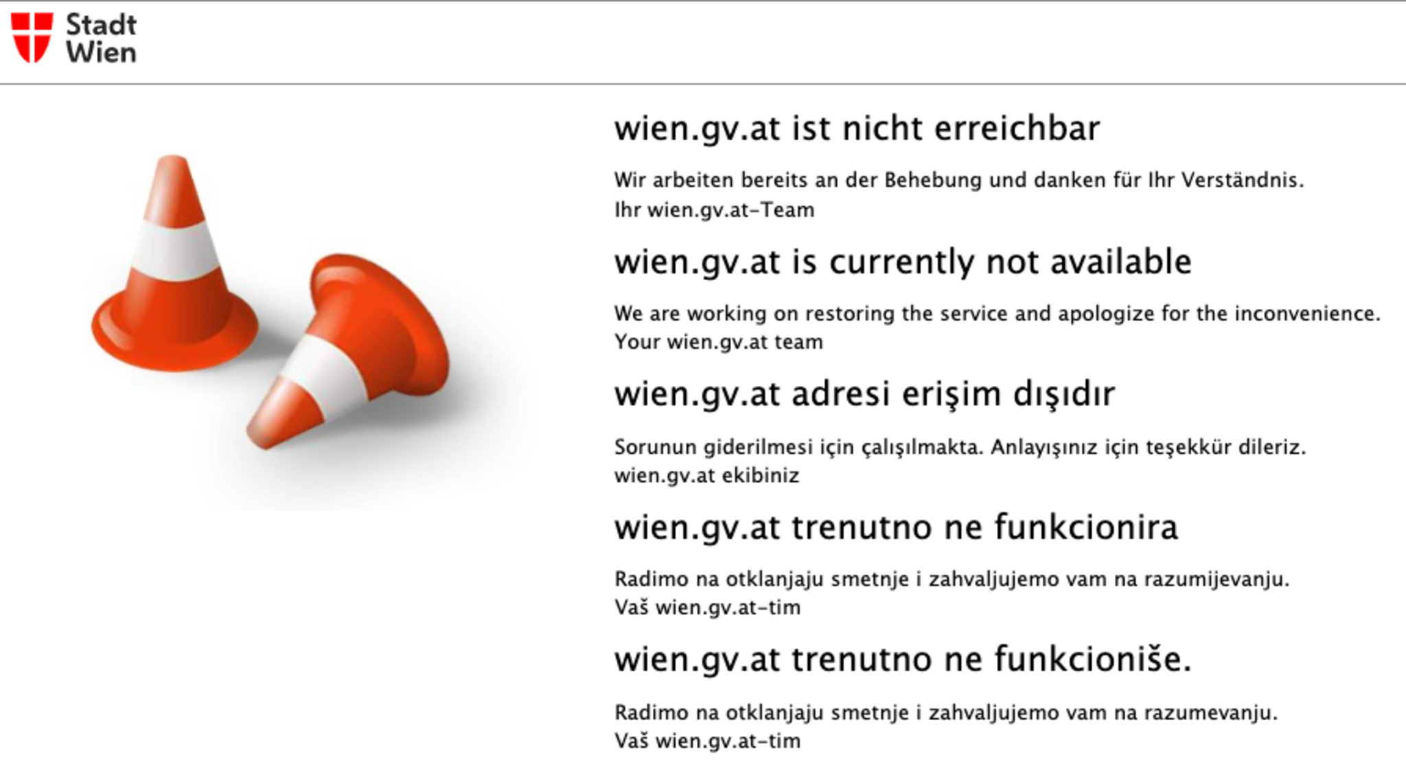 Interner Ausfall: Fast alle offiziellen Stadt Wien-Webseiten waren down ...