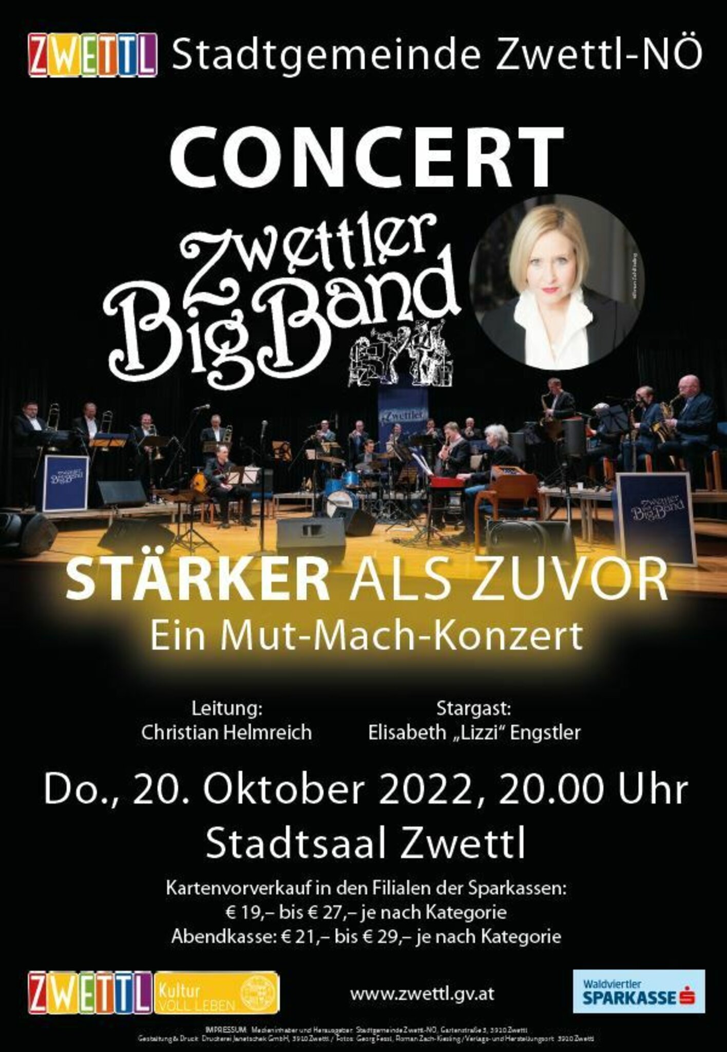 Im Stadtsaal Zwettl: Concert der Zwettler Big Band am 20. Oktober - Zwettl