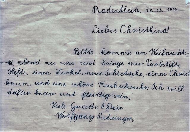 Traditionen: Brief ans Christkind aus dem Jahr 1950 - Feldkirchen