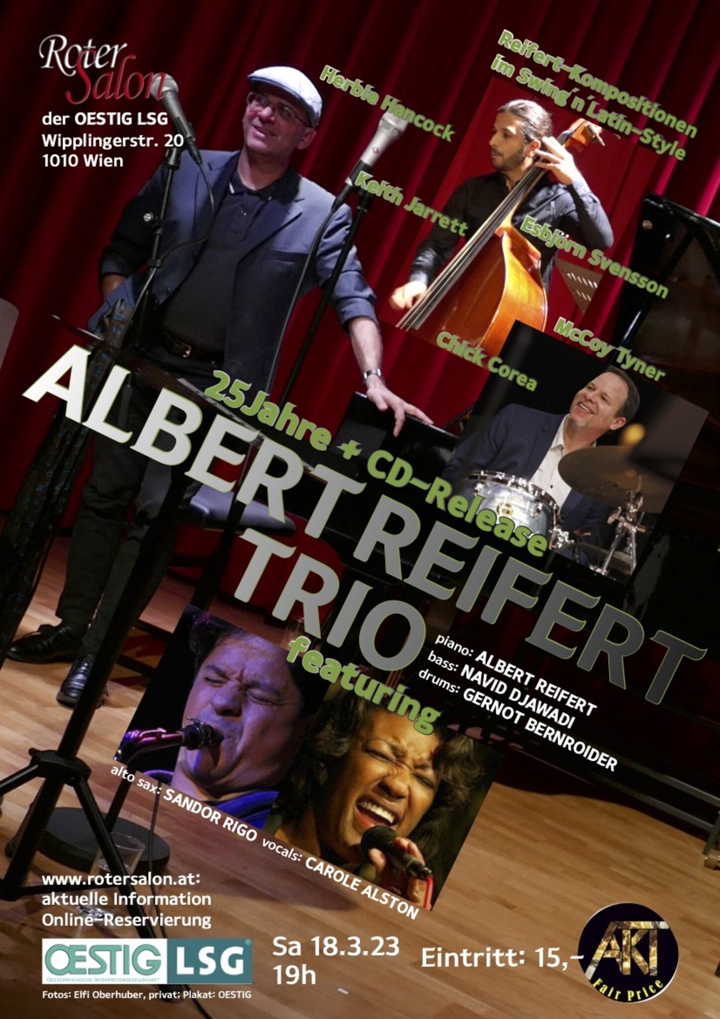 Swing-Konzert, 18.3.23: ALBERT REIFERT TRIO, CAROLE ALSTON, SÁNDOR RIGÓ ...