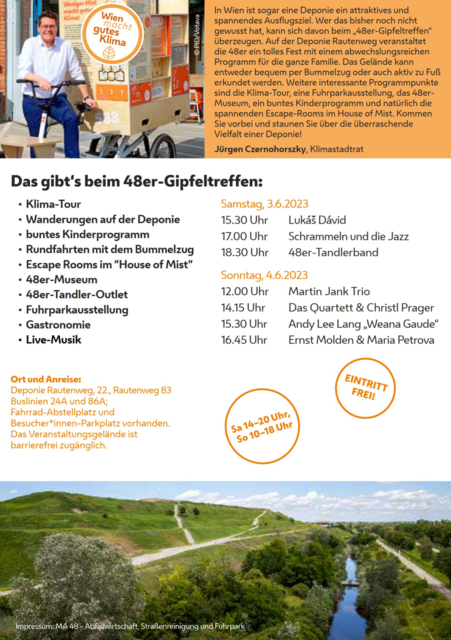 3. und 4. Juni 2023: Deponie-Fest der MA48 für Jung & Alt am Rautenweg ...