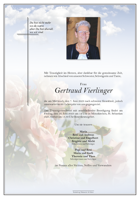 Sterbefälle im Juni 2023: Trauer- und Todesanzeigen aus dem Bezirk ...