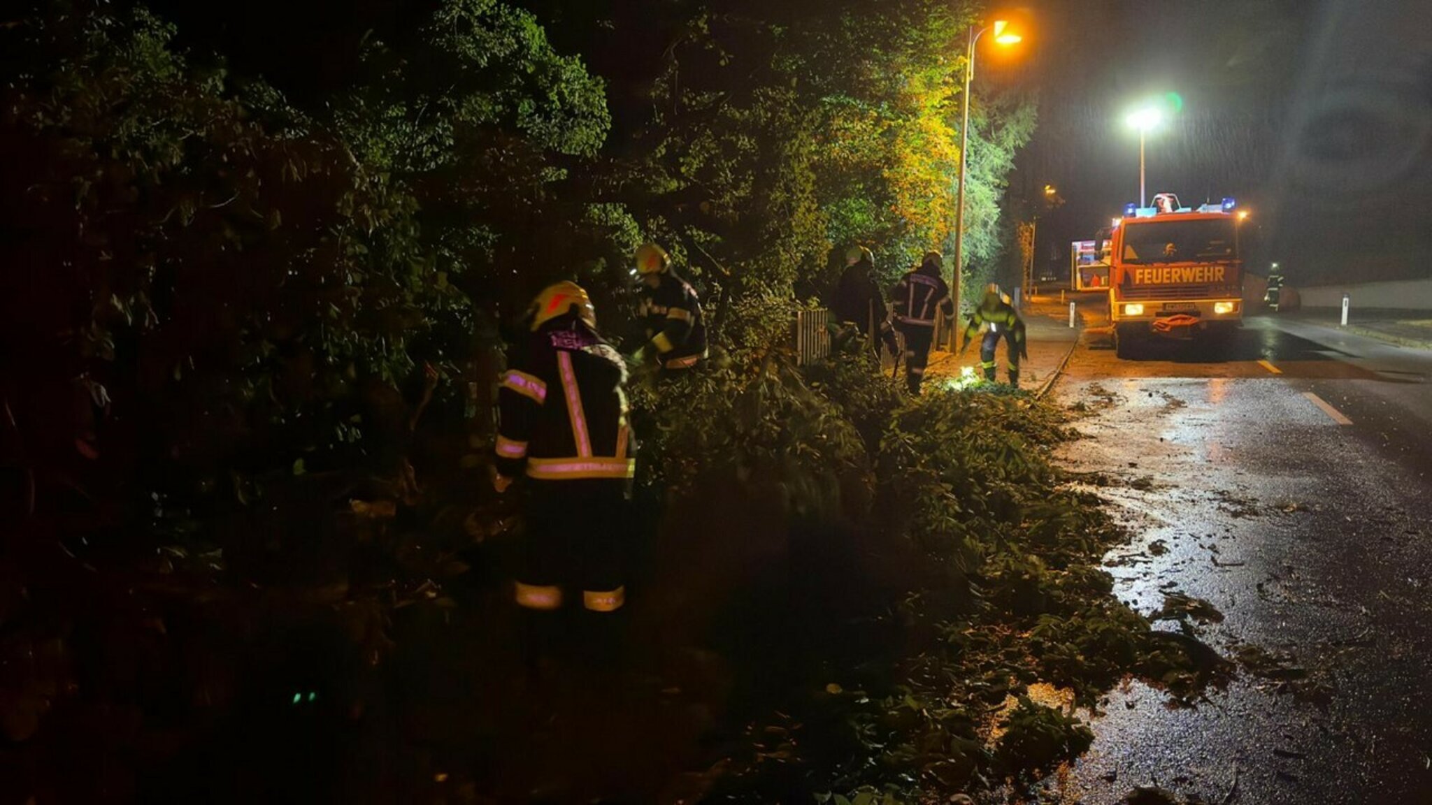 Feuerwehr Mehrnbach im Sturmeinsatz: Kirschbaum blockierte B141 - Ried