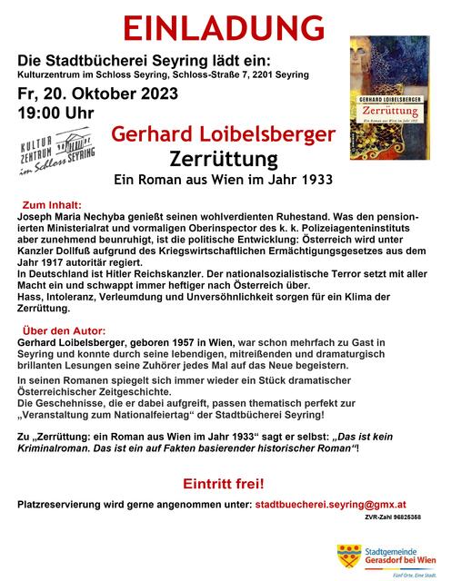 Stadtbücherei Seyring: Gerhard Loibelsberger liest im Schloss Seyring ...