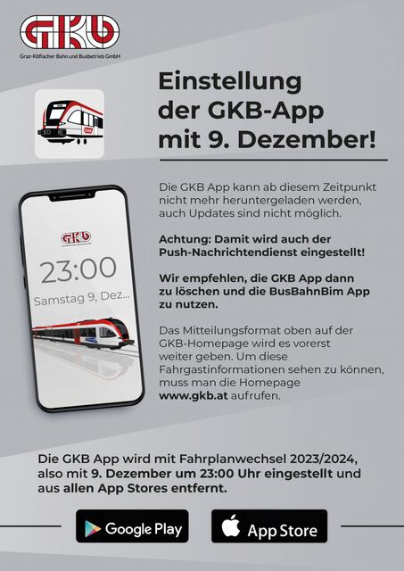 GKB - Graz-Köflacher Bahn und Busbetrieb GmbH: Einstellung der GKB-App ...