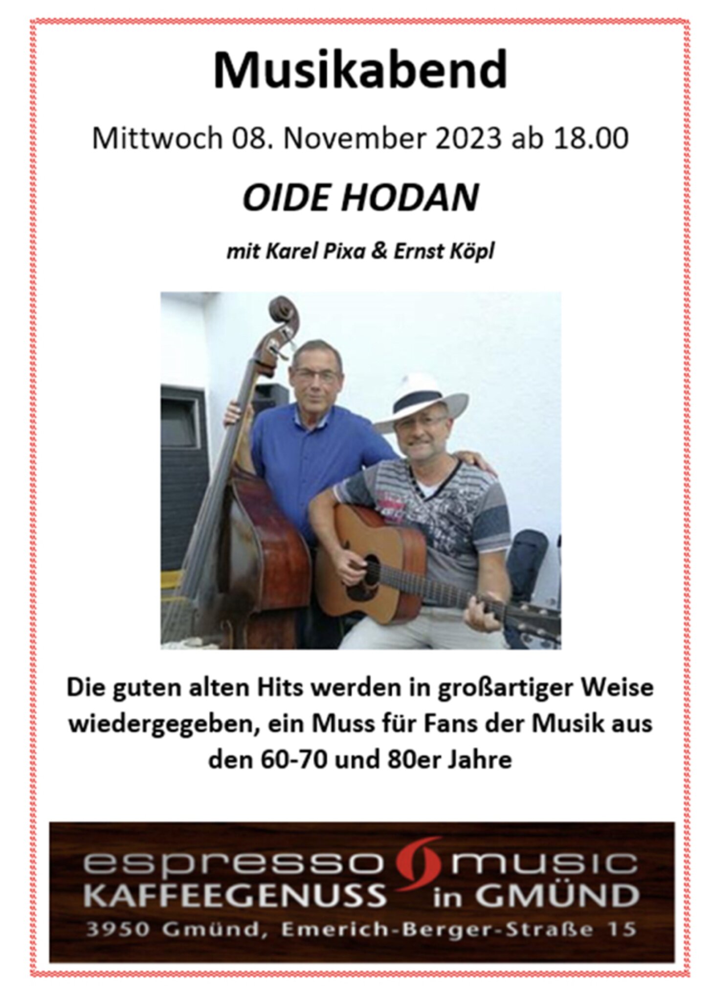 Musikabend "Oide Hodan": "Oide Hodan" mit den Duo Karel Pixa & Ernst ...