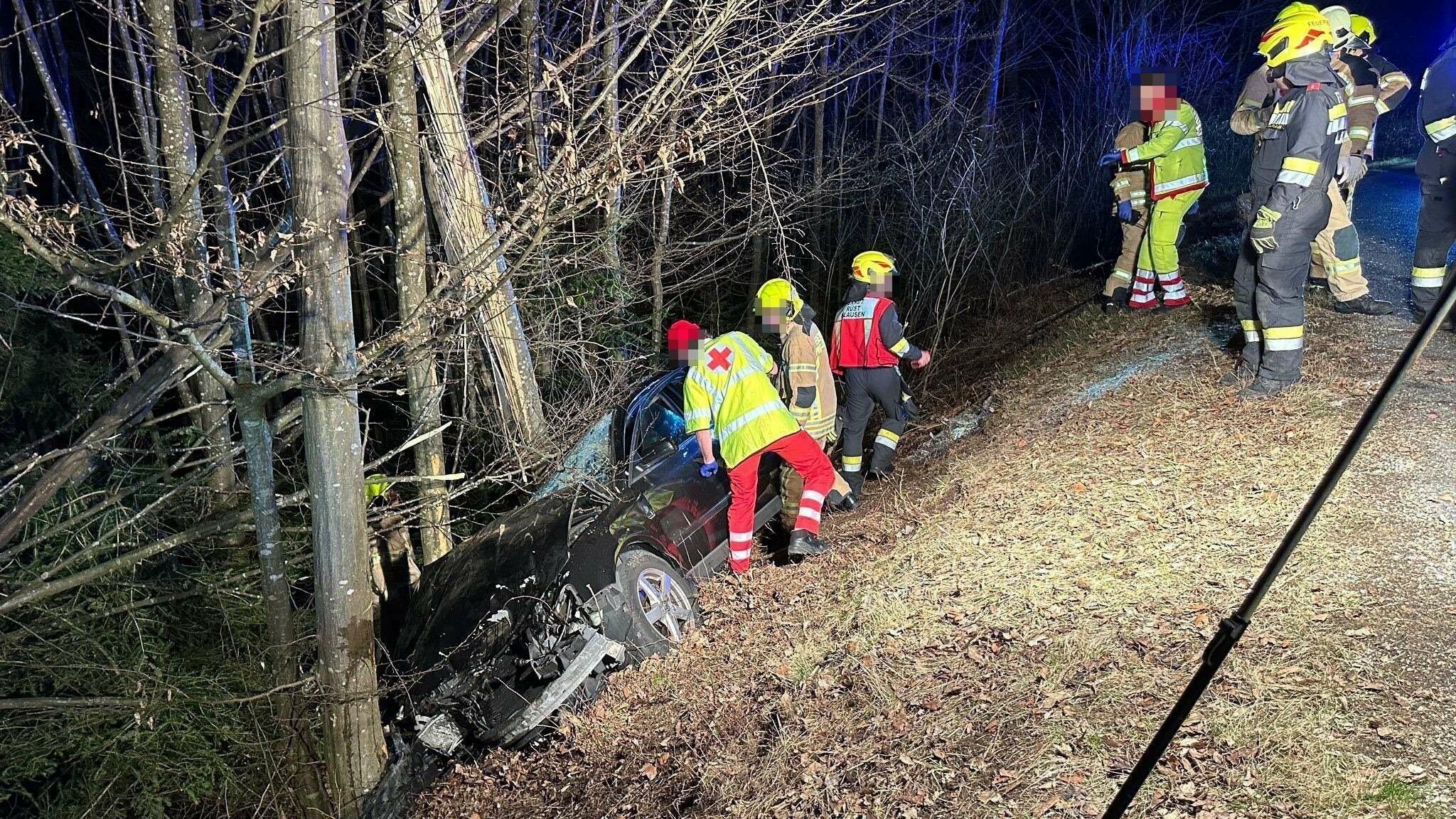 Mit Baum kollidiert: Schwerer Unfall mit mehreren Verletzten bei Pressbaum - Purkersdorf