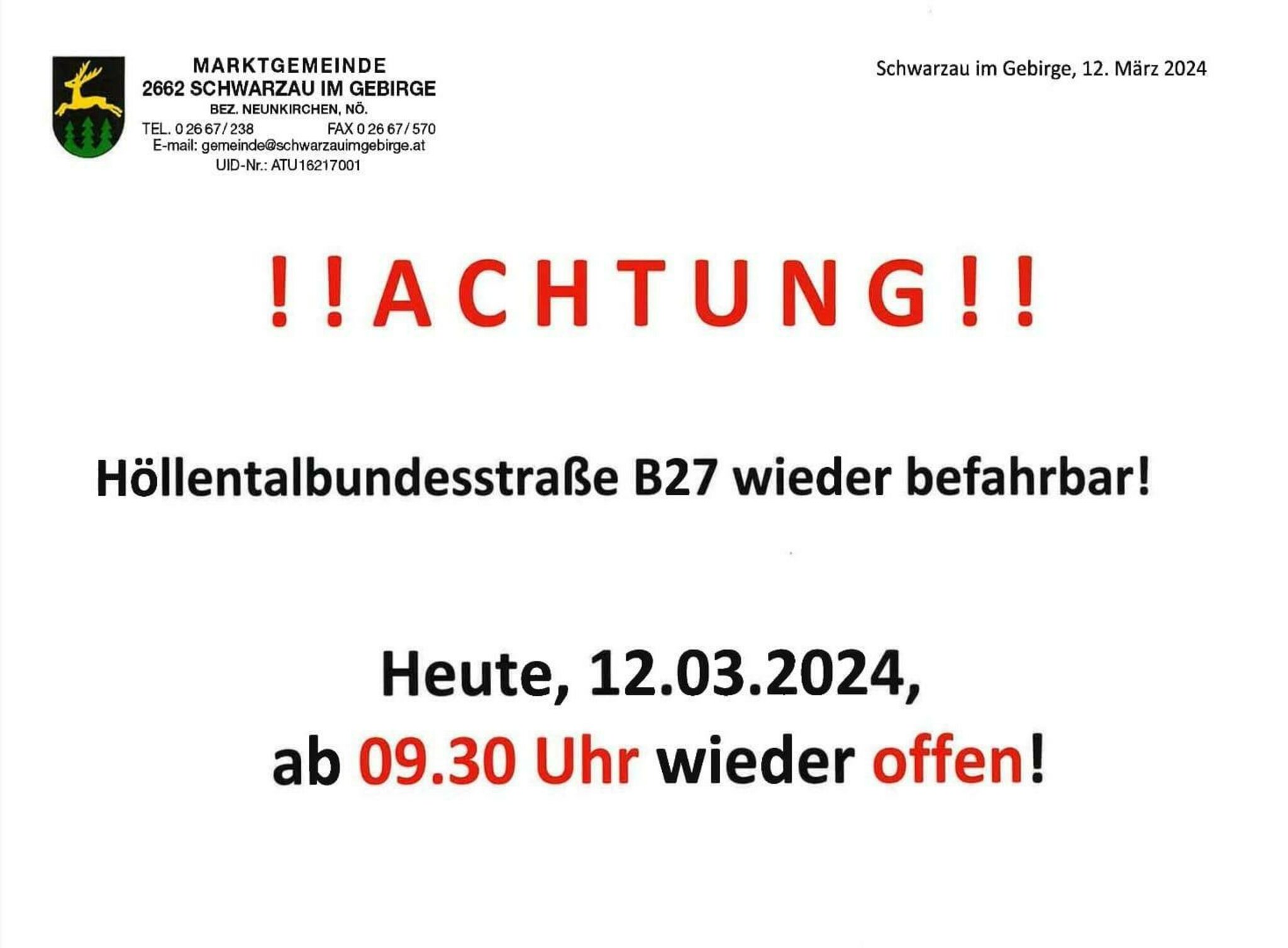 Reichenau an der Rax/Schwarzau im Gebirge: Höllental-Bundesstraße ...