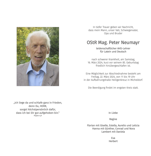 Sterbefälle im März 2024: Trauer- und Todesanzeigen aus dem Bezirk Kirchdorf - Kirchdorf