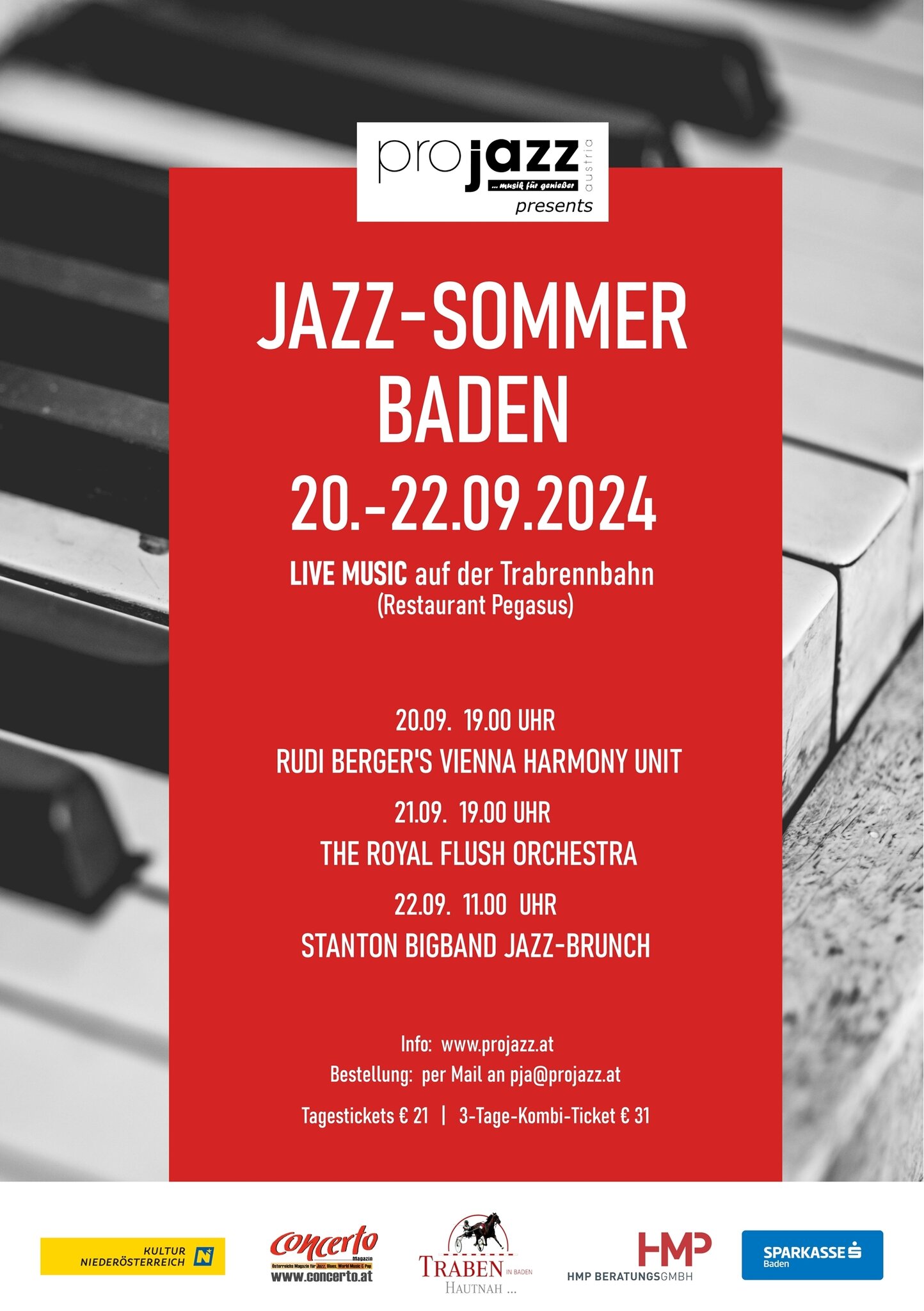 JAZZ-SOMMER BADEN 2024: Das große PRO JAZZ AUSTRIA - FINALE auf der Trabrennbahn 20. - 22.09. ...
