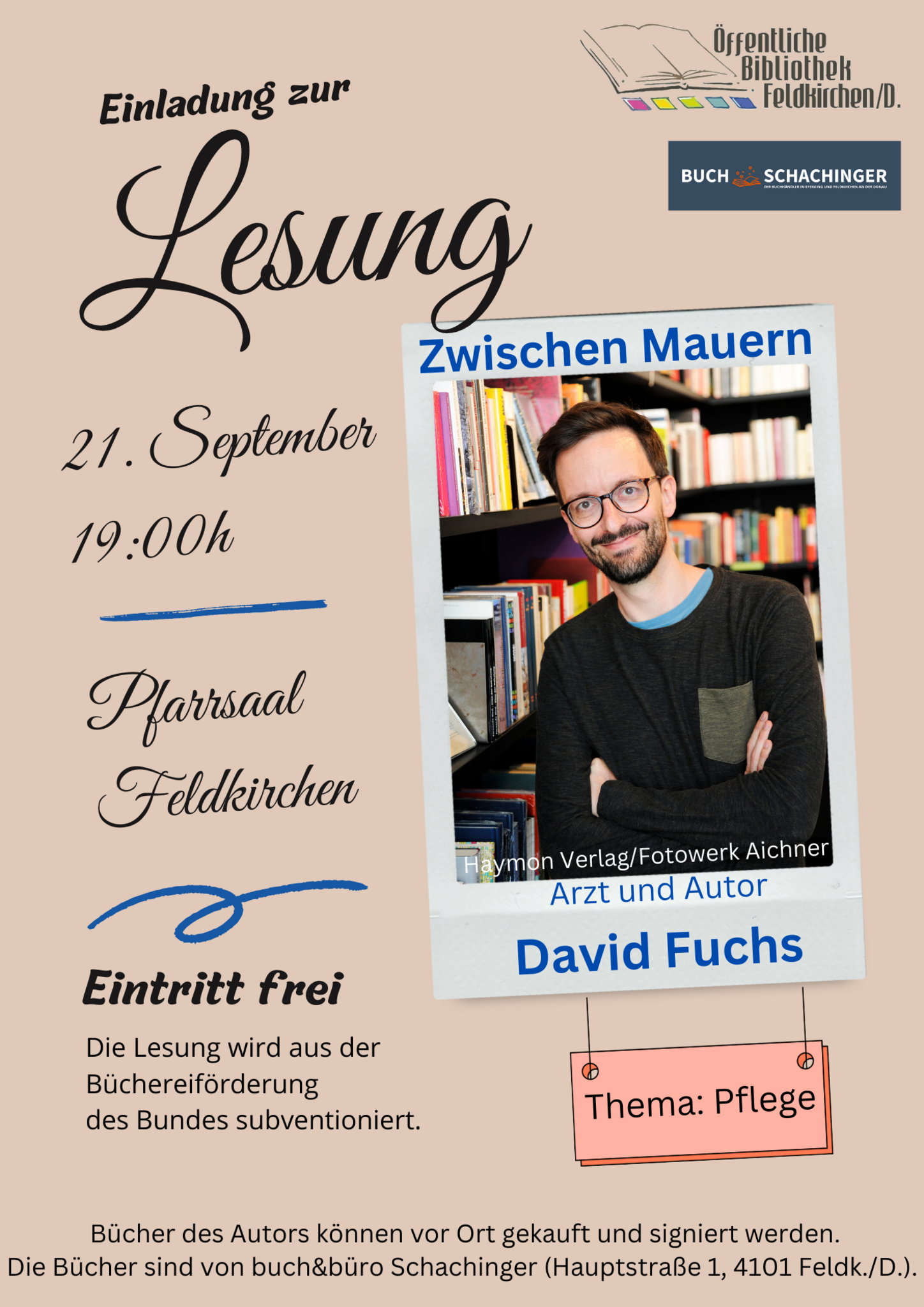 Lesung: Arzt und Autor David Fuchs liest aus "Zwischen Mauern" - Urfahr ...