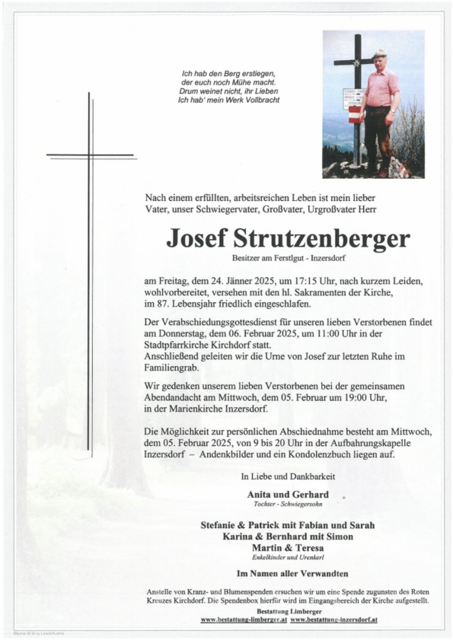Sterbefälle im Jänner 2025: Trauer- und Todesanzeigen aus dem Bezirk Kirchdorf - Kirchdorf