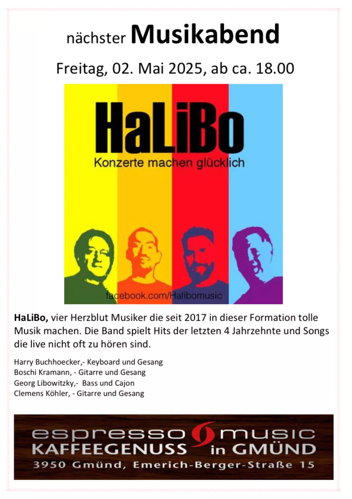 Musikabend im espresso & music: HaLiBo, am Freitag den 2. Mai - Gmünd