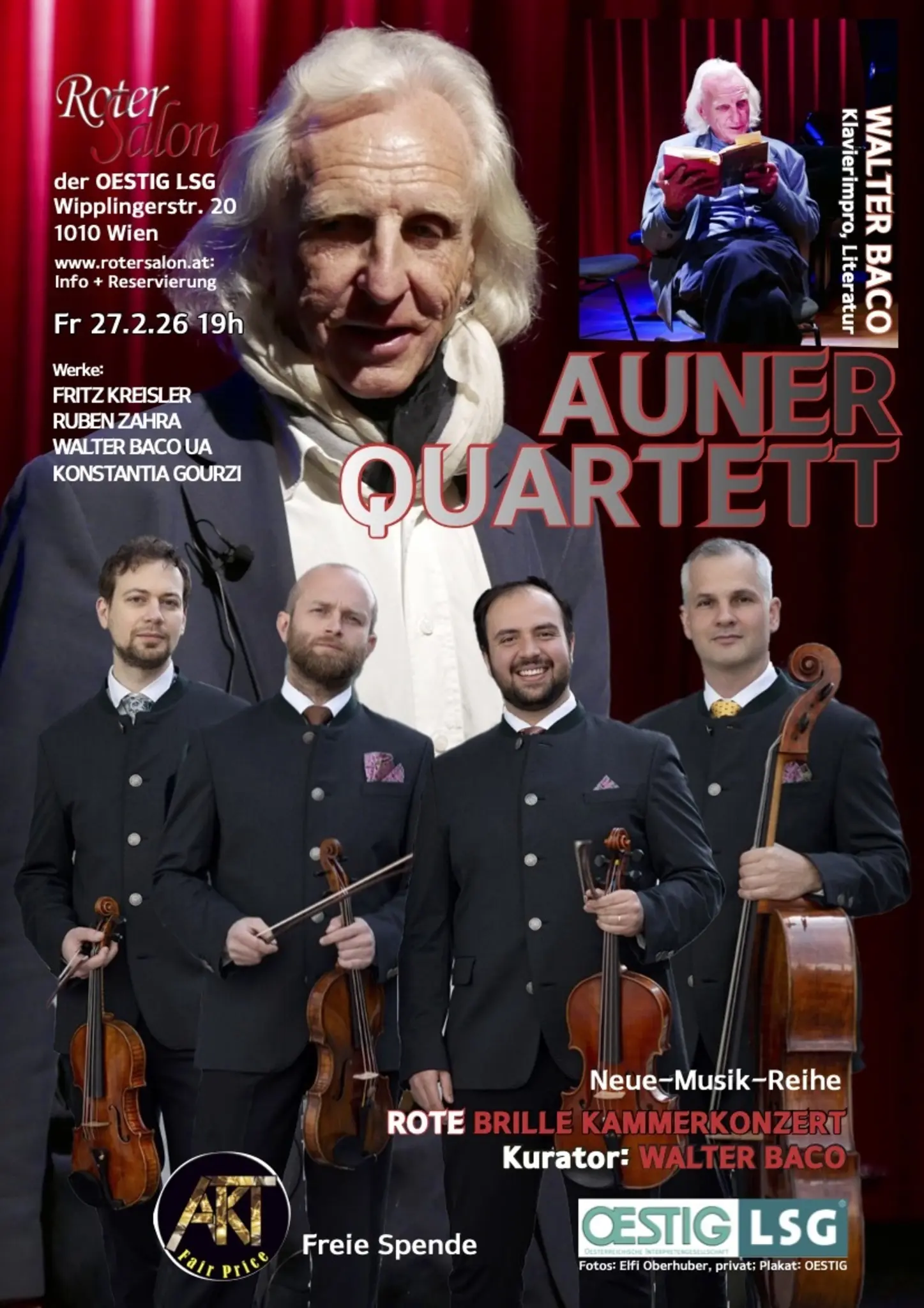Gratis-Konzert, 27.2.2026: Die ROTE BRILLE– mit dem AUNER Quartett ...