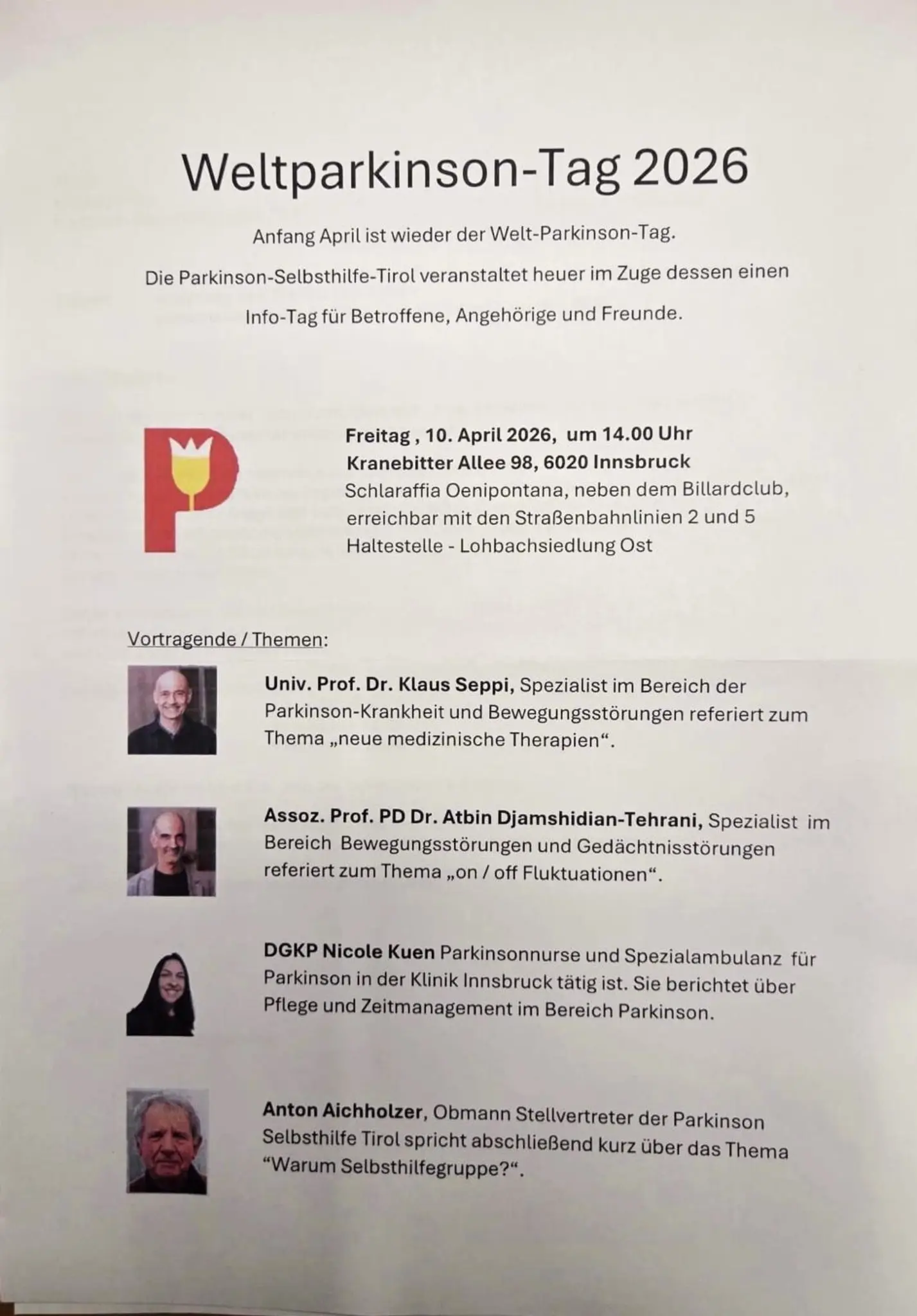 Parkinson: Weltparkinson-Tag 2026 - Innsbruck