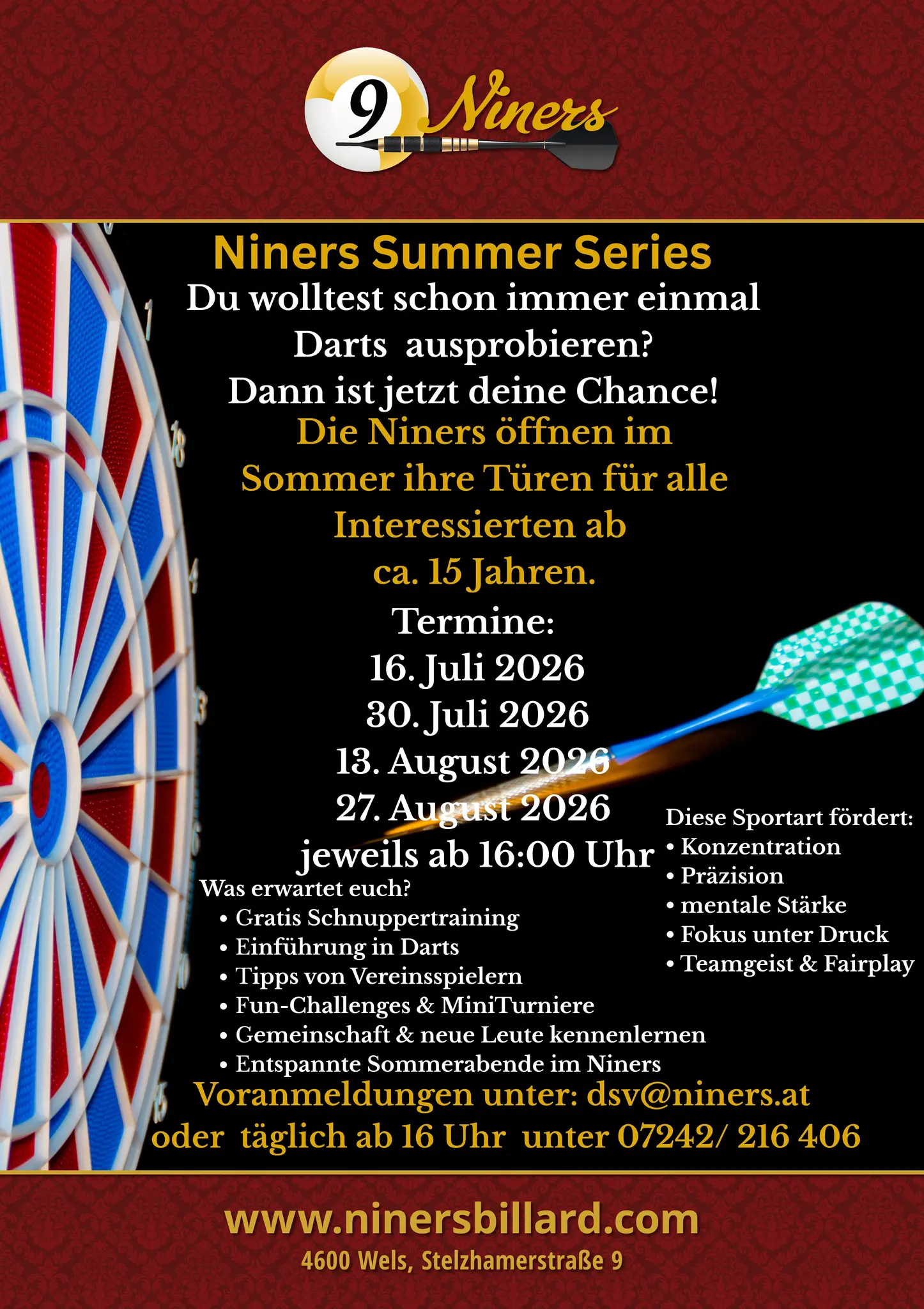 Niners Summer Series - Schnupper Training für Darts-Interessierte