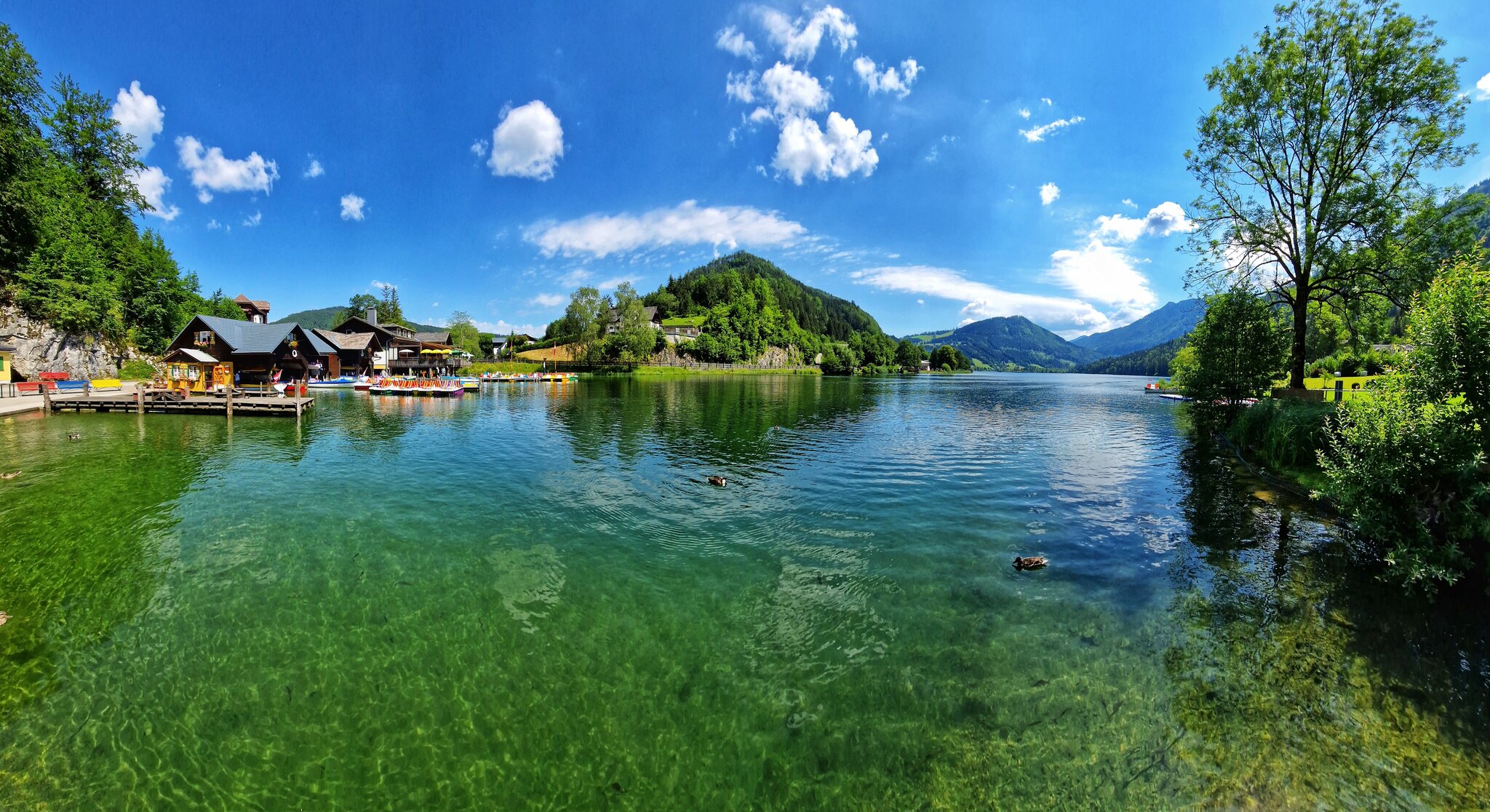 Panorama, Steg bei der Bootstelle am Lunzer See, in Lunz am See