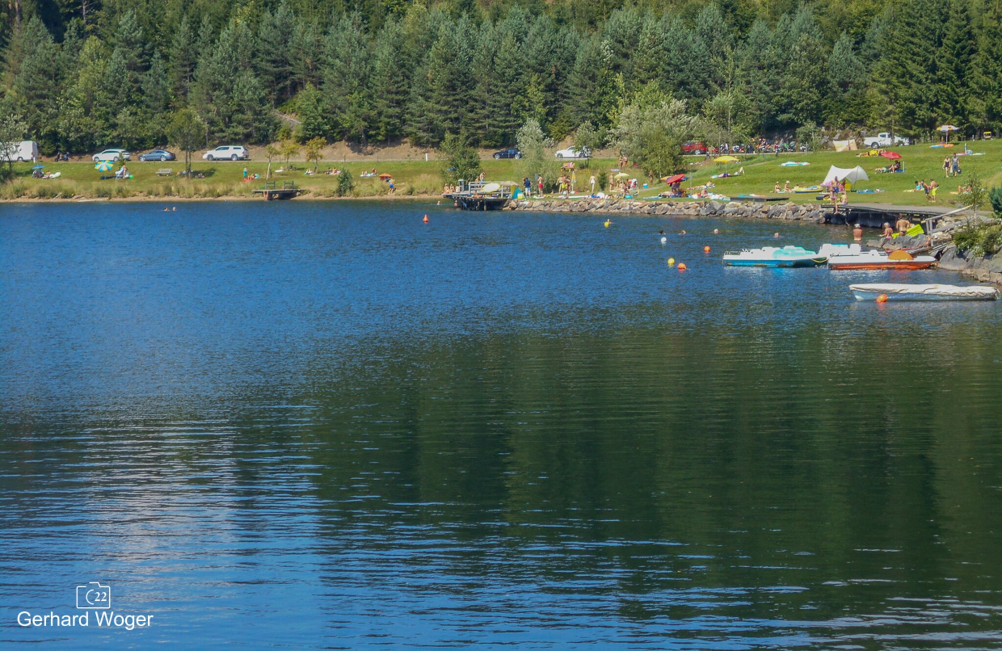 Der Stausee Soboth erstreckt sich über eine Länge von 3 km und eine ...